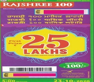 27.Nov.2020-Mizoram Rajshree 100 Monthly Lottery Result-5 PM|1st Prize ...