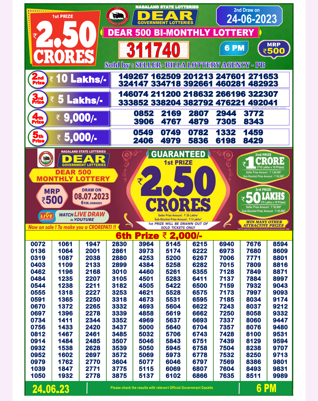 (25/11/2023 @6pm) Nagaland Dear 500 Saturday Lottery Result {03-Draw ...