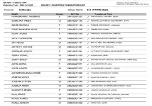 Grade 11 Selection List For 2025 PNG (OUT) National High School ...