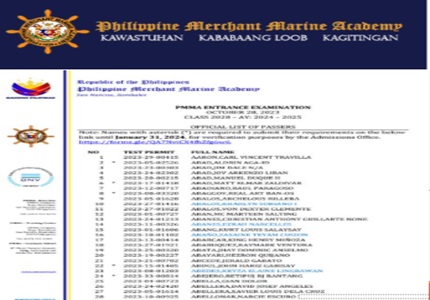 2025-2026 PMMA Entrance Exam Result-Class 2029 pmma.edu.ph Official ...