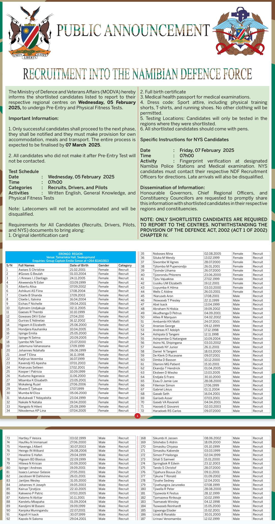 NDF Shortlisted Candidates List 2025 Recruits Pilot and Drivers ...