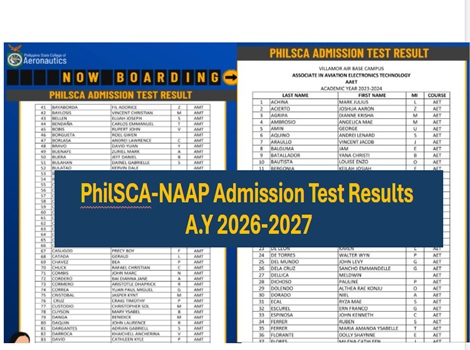 PhilSCA Admission Test Results 2026-2027 List Of Passers| Naap ...