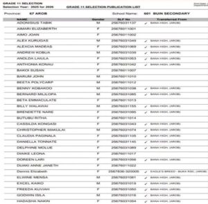 www.web.dherst.gov.pg 2026 PNG Selection List 2026 PNG Grade 9 Grade 10 ...