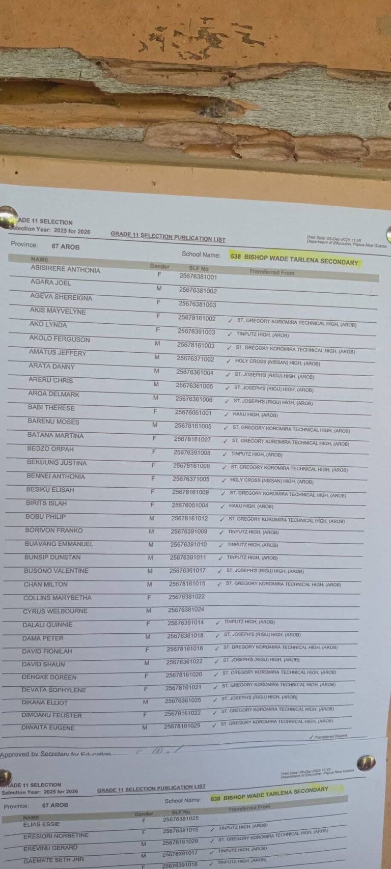 2026 Grade 11 Selection publication list for Hutjena Secondary School