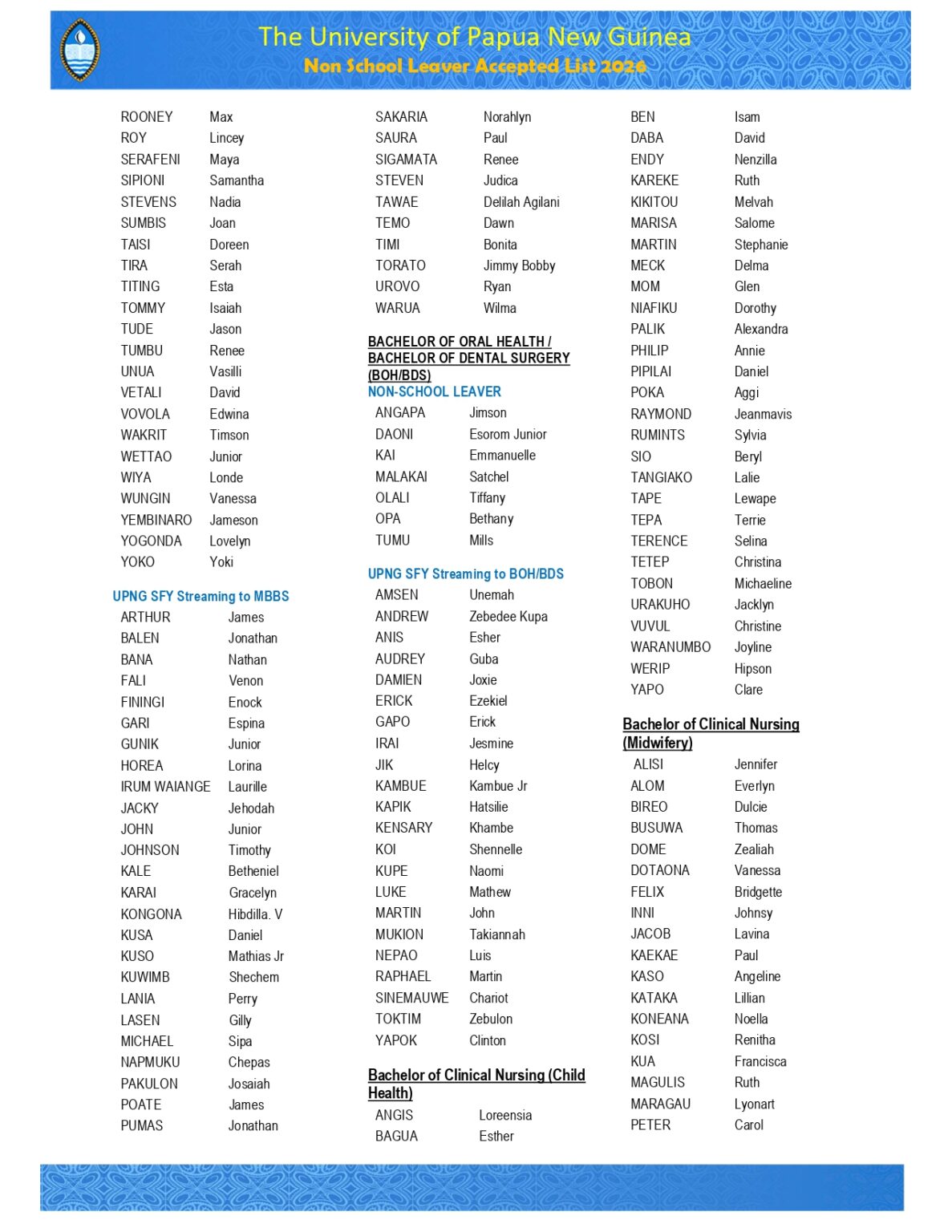 Link-UPNG Continuing List 2026 University of Papua New Guinea 2026 ...
