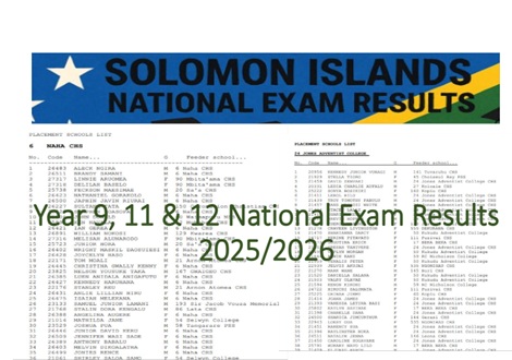 mehrd.gov.sb Year 9, 11, 12 National Examination Results 2025/2026 ...