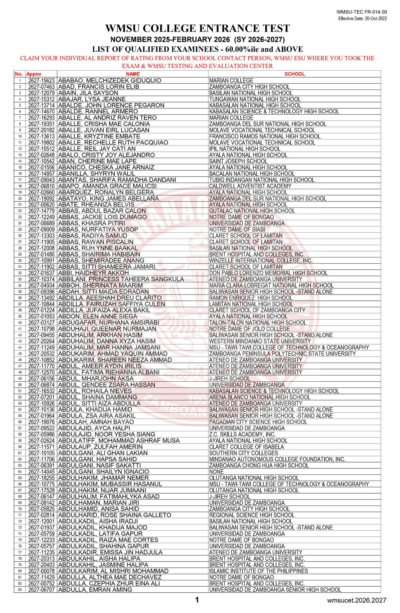 WMSU College Entrance Test Result 2026-2027 at wmsu.edu.ph| WMSU CET ...