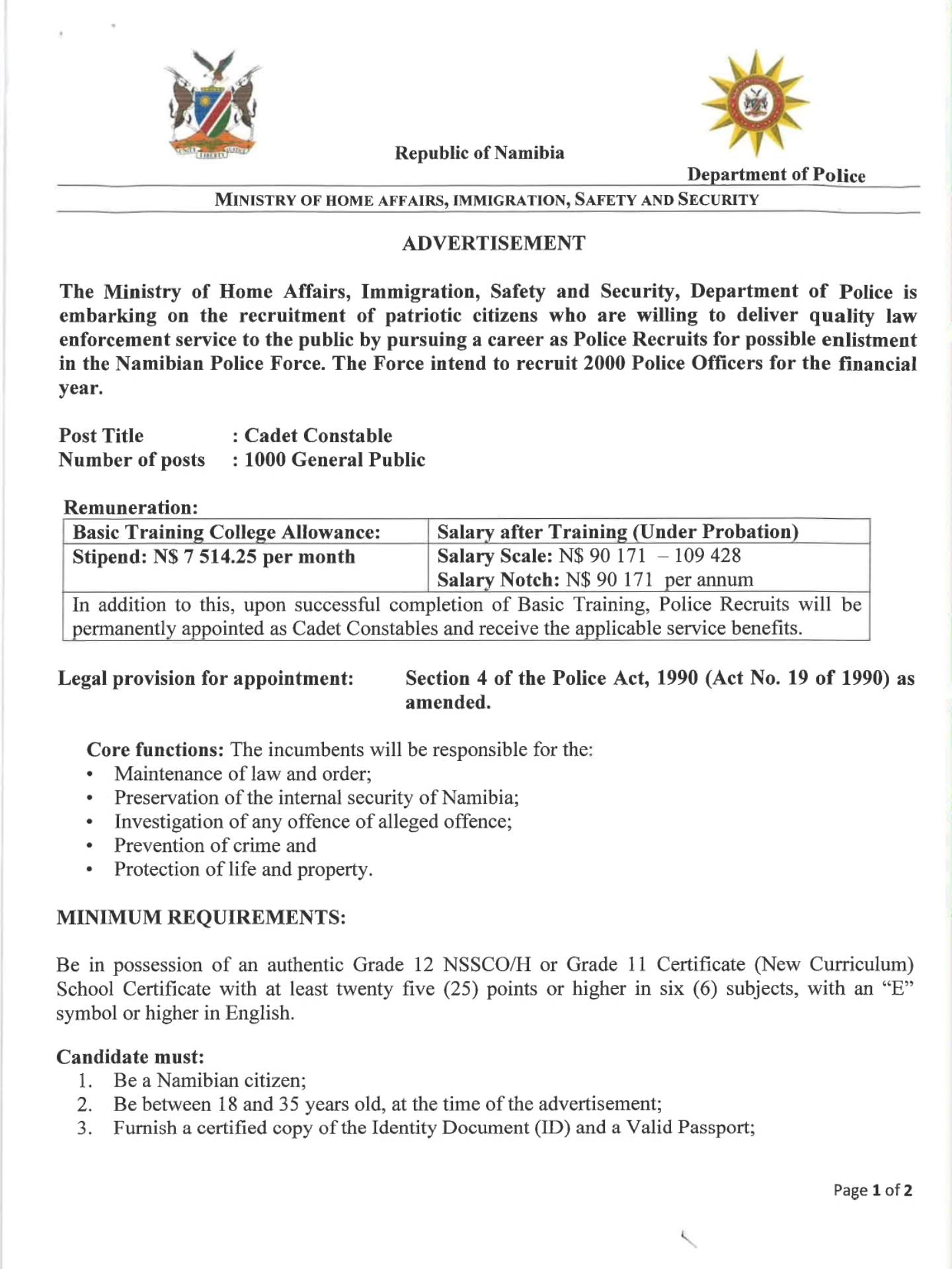 NAMPOL Recruitment Shortlisted Candidates 2026 For Cadet Constable ...