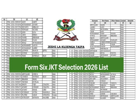 Form Six JKT Selection 2026 List/ Results| Jeshi La Kujenga Taifa Form ...