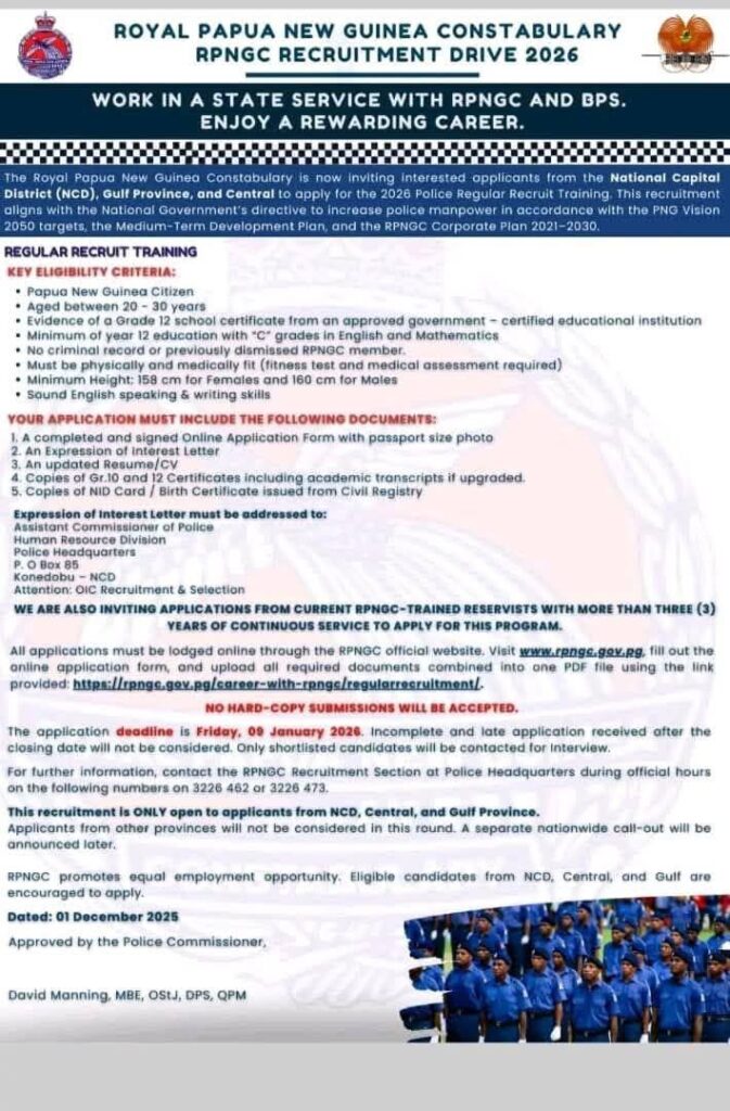 PNG Police Recruitment 2026 Application Form Papua New Guinea Police ...